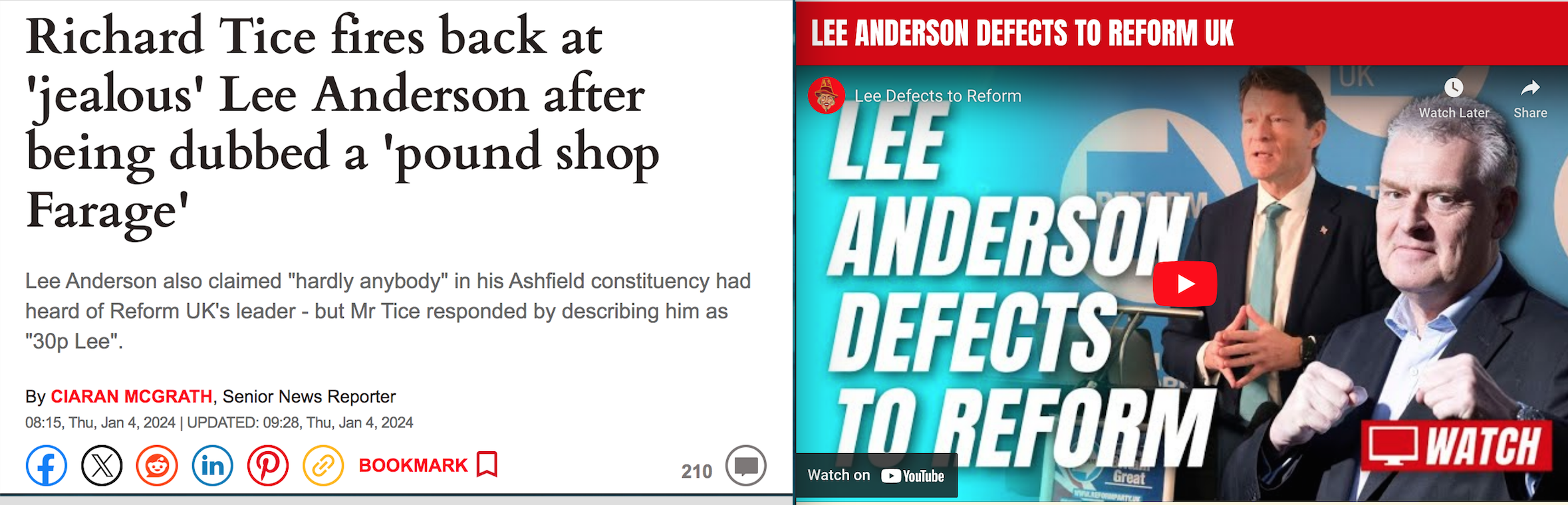 Suspended Conservative MP Lee Anderson defects to Reform Party | Churchmouse Campanologist